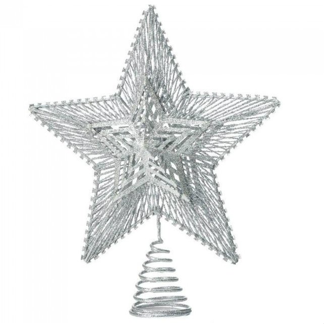 Glittery Silver Star Christmas Tree Topper